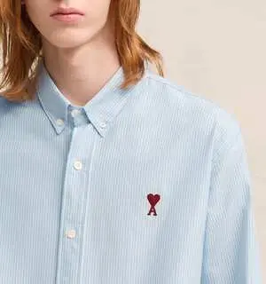 AMI Paris Logo-embroidered Striped Cotton Shirt