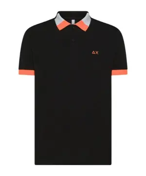 SUN 68 Contrast Trim Polo Shirt - Black
