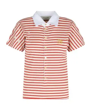 GOLDEN GOOSE Logo Embroidered Striped Polo Top - Nude