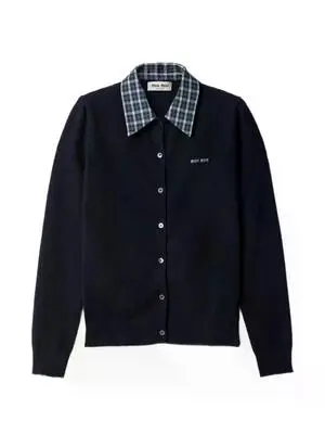 Miu Miu Cashmere Cardigan With Detachable Checked Collar