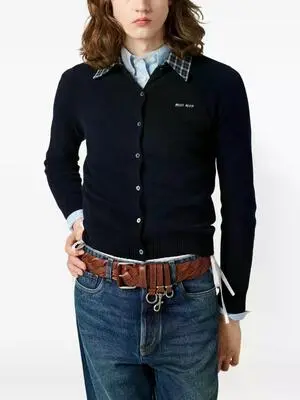 Miu Miu Cashmere Cardigan With Detachable Checked Collar