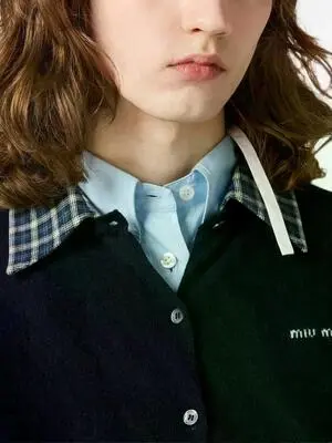 Miu Miu Cashmere Cardigan With Detachable Checked Collar
