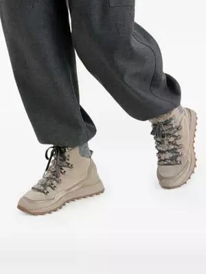 Brunello Cucinelli Suede Runners With Knit Insert And Shearling Lining