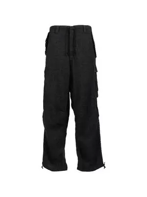 Y’s Houndstooth-pattern Hand-stitched Cargo Trousers