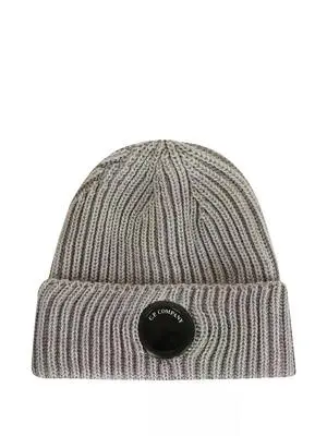C.P. COMPANY Lens-detail Ribbed-knit Beanie Hat - Grey