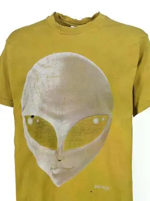 EARTHLING COLLECTIVE Alien-print Distressed T-shirt - Yellow