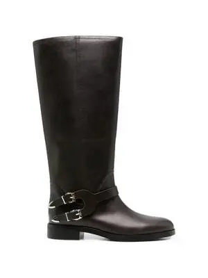 Pinko Buckled Leather Cowboy Boots