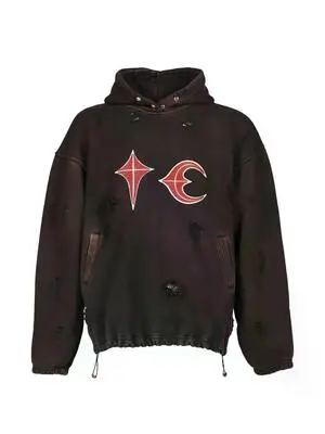 THUG CLUB Distressed Graphic-print Hoodie - Black