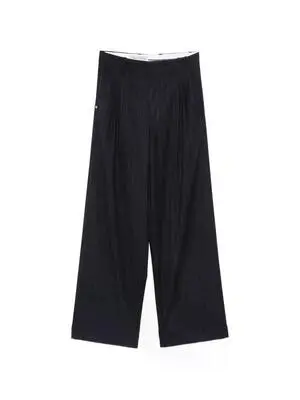 WHITE SAND Pinstripe-pattern Pleated Trousers - Black