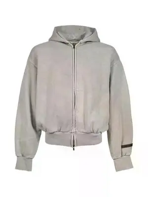 ESSENTIALS Logo-embroidered Zip-up Hoodie - Grey