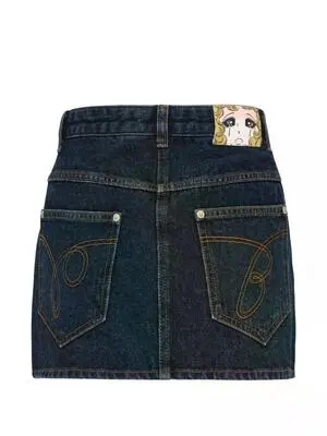 PUSHBUTTON Asymmetric-front Denim Mini Skirt