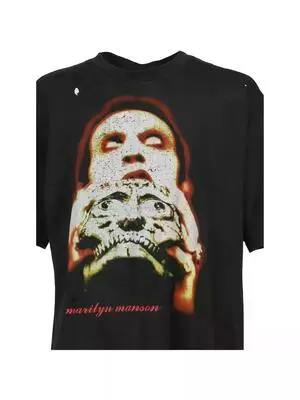 EARTHLING COLLECTIVE Graphic-print Distressed T-shirt - Black