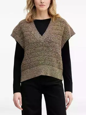 Sisley Striped V-neck Sweater Vest - Green