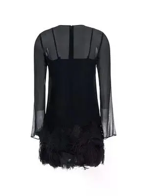 SEMICOUTURE Feather-trim Sheer-sleeve Mini Dress