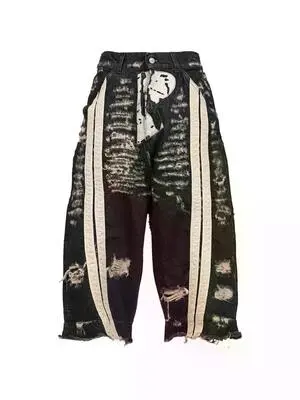 RRR123 Distressed Side-stripe Shorts