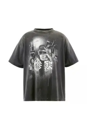 SAINT MXXXXXX Graphic-print Washed T-shirt - Black