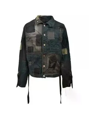 D HYGEN Patchwork Distressed Denim Jacket - Black