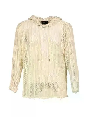 THUG CLUB Mesh-knit Distressed Hoodie - Neutrals