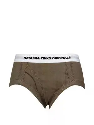 Natasha Zinko Ribbed-knit Logo-waistband Briefs - Green