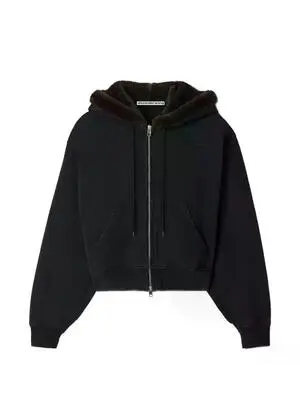 Alexander Wang Zip-up Hoodie W/ Faux Fur Hood - Black