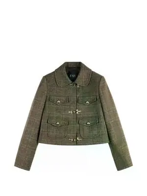 FAY Check-pattern Toggle-fastening Cropped Jacket