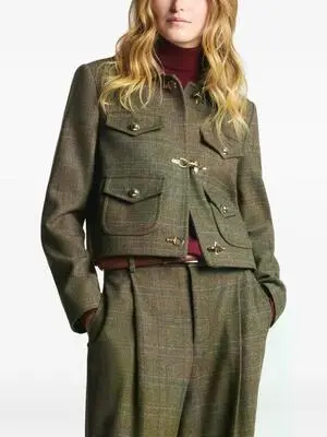 FAY Check-pattern Toggle-fastening Cropped Jacket