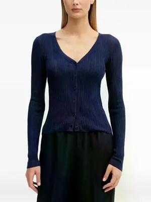 Sisley Ribbed-knit Long-sleeve Cardigan - Blue