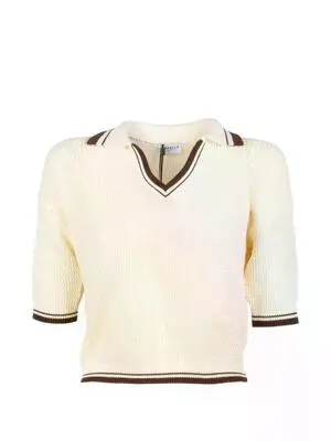 Marella Waffle-knit Stripe-trim Top - Neutrals