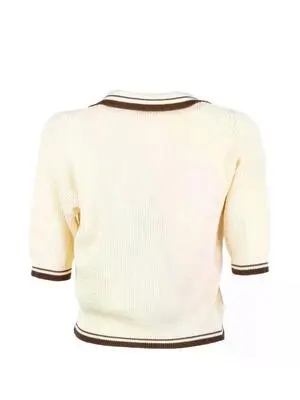 Marella Waffle-knit Stripe-trim Top - Neutrals