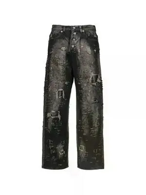THUG CLUB Hard-washed Damaged Loose-fit Jeans - Black
