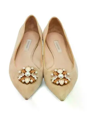 Casadei Crystal-embellished Suede Pointed-toe Pumps