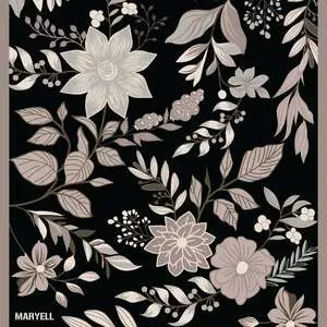 MARYELL Neutrals Midnight Bloom Double Sided Silk Scarf - Black