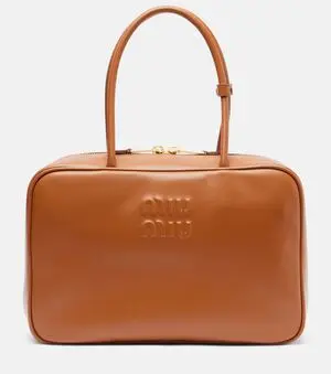 Miu Miu Beau Leather Tote Bag - Brown