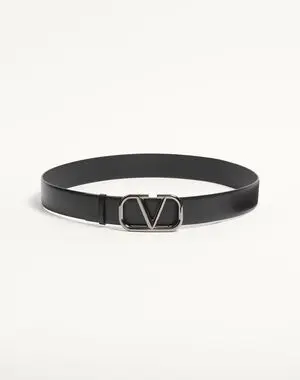 Valentino Garavani Vlogo Signature Calfskin Belt 40 Mm - Black