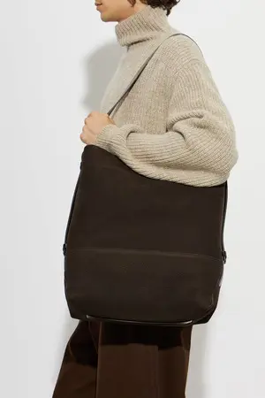 LEMAIRE Belted Suede Shopper Bag - Brown
