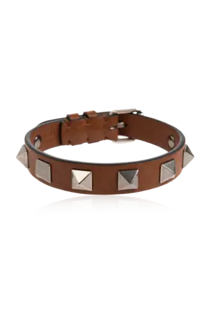 Valentino Garavani Leather Bracelet With Studs - Brown