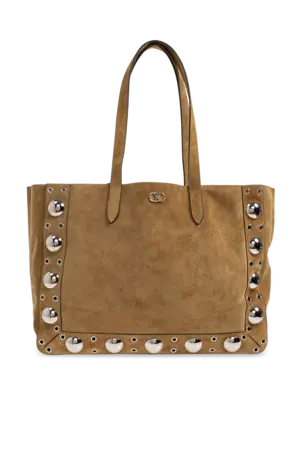 Valentino Garavani Suede Shopper Bag With Studs - Beige