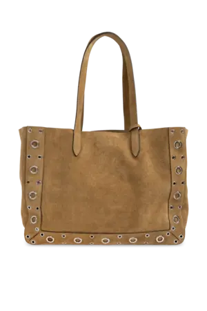 Valentino Garavani Suede Shopper Bag With Studs - Beige