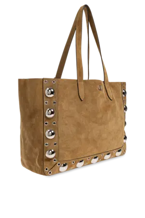 Valentino Garavani Suede Shopper Bag With Studs - Beige
