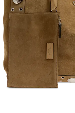 Valentino Garavani Suede Shopper Bag With Studs - Beige
