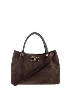 Valentino Garavani Suede Shopper Bag With Logo - Brown