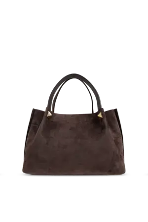 Valentino Garavani Suede Shopper Bag With Logo - Brown