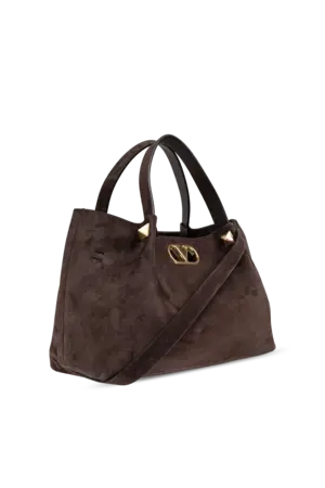 Valentino Garavani Suede Shopper Bag With Logo - Brown