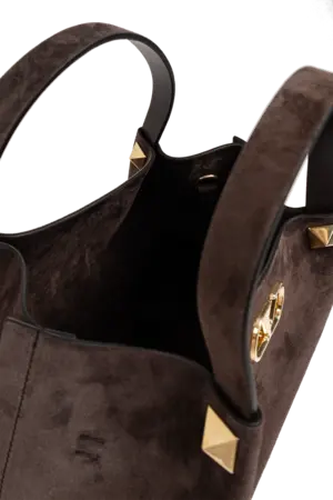 Valentino Garavani Suede Shopper Bag With Logo - Brown