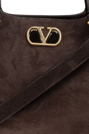 Valentino Garavani Suede Shopper Bag With Logo - Brown