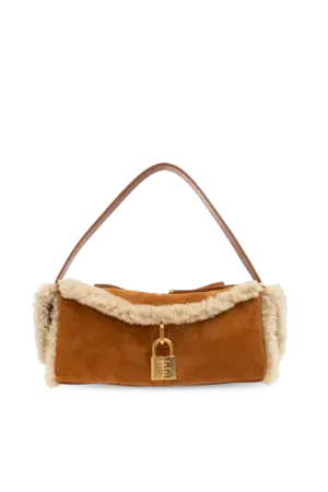 Balmain Suede Shearling Shoulder Bag - Brown
