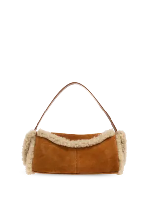 Balmain Suede Shearling Shoulder Bag - Brown