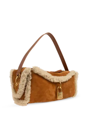 Balmain Suede Shearling Shoulder Bag - Brown