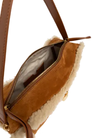 Balmain Suede Shearling Shoulder Bag - Brown