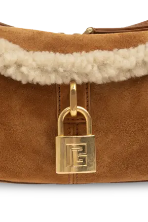 Balmain Suede Shearling Shoulder Bag - Brown